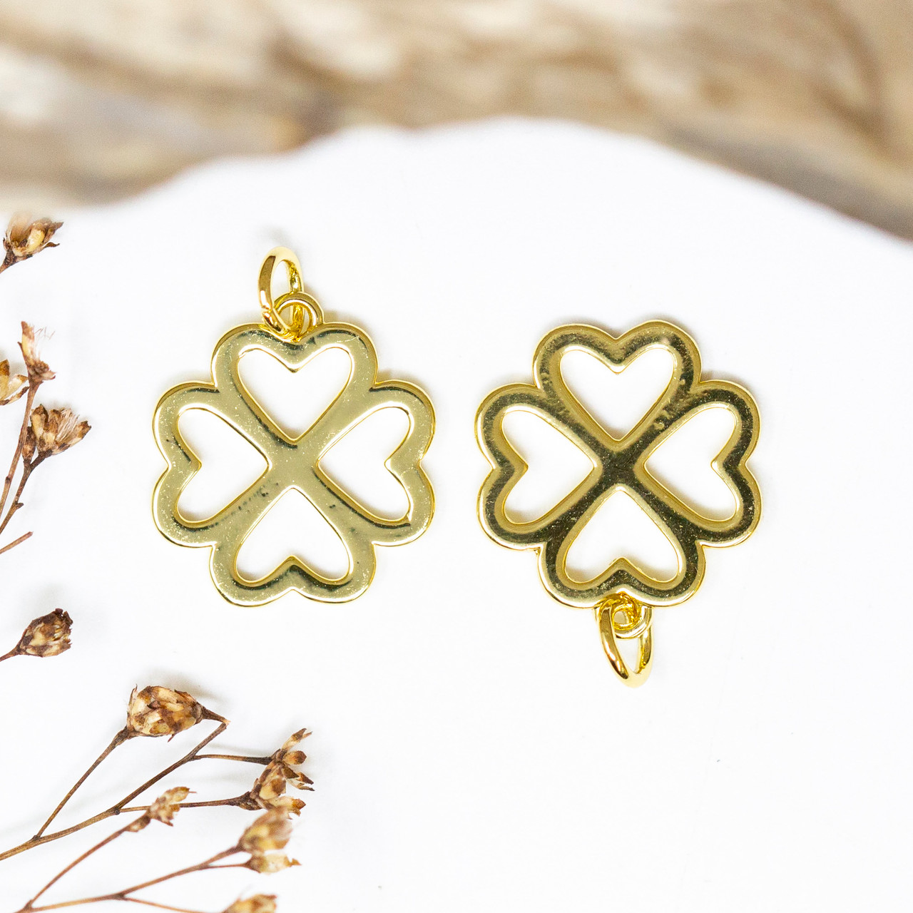 14K Gold Plated 16mm 4 Leaf Clover Charm - Bead World