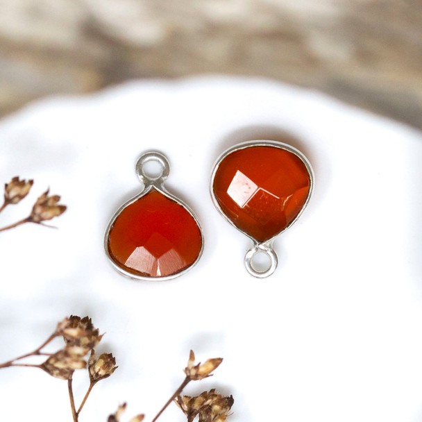 Red Onyx Polished Sterling Silver 8mm Faceted Briolette Charm