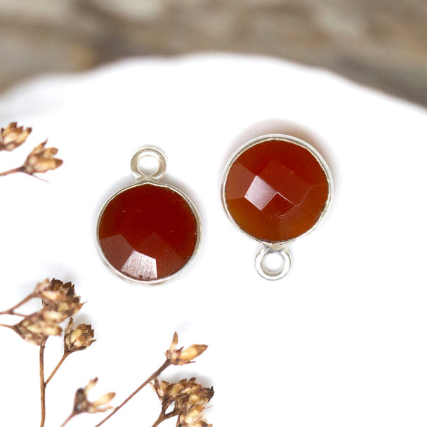 Red Onyx Polished Sterling Silver 8mm Faceted Coin Charm