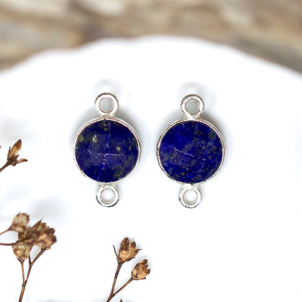 Lapis Polished Sterling Silver 8mm Faceted Coin Connector - Bead World