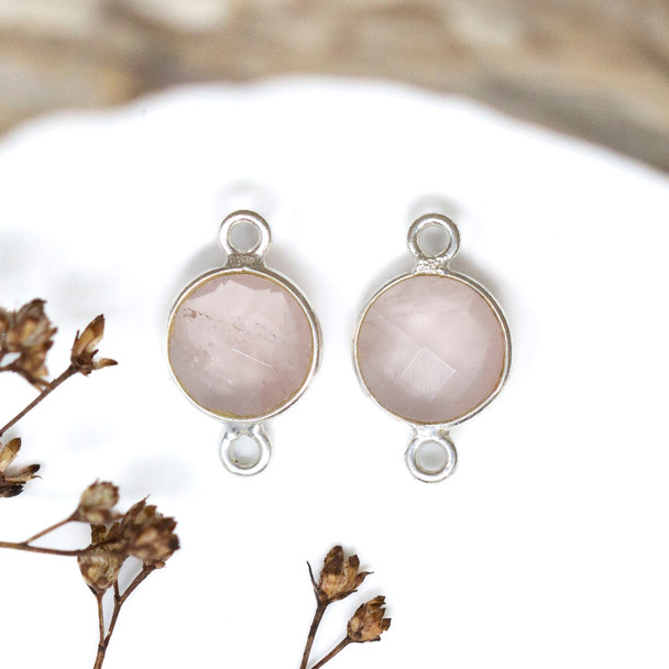 Rose Quartz Polished Sterling Silver 8mm Faceted Coin Connector
