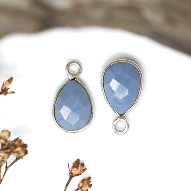 Blue Opal Polished Sterling Silver 6x9mm Faceted Drop Charm - Bead World