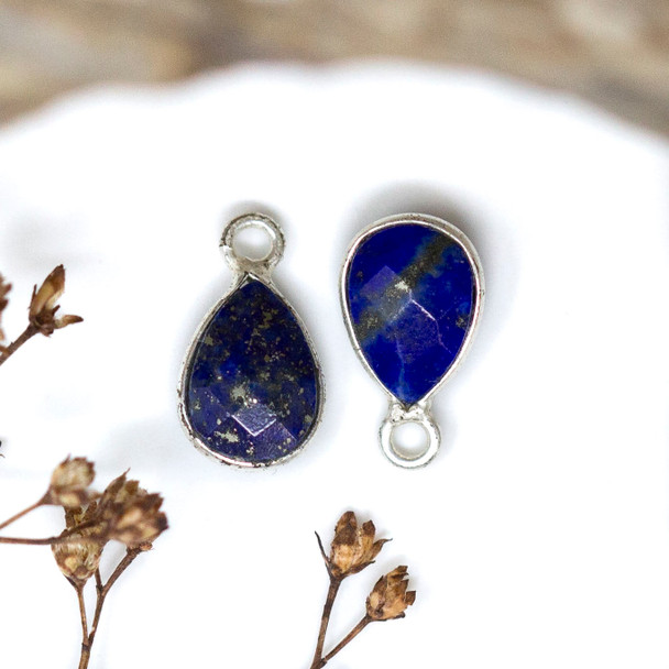 Lapis Polished Sterling Silver 6x9mm Faceted Drop Charm - Bead World