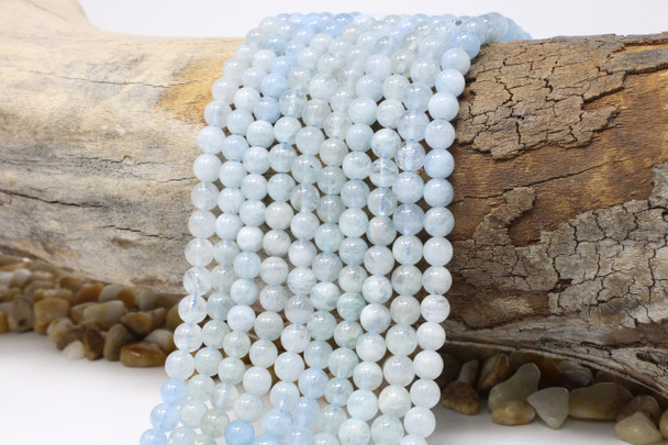 Aquamarine Polished 6mm Banded Round - Bead World