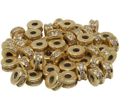 Gold Plated Micro Pave Rondelle 8mm Forte Bead - Sold Individually
