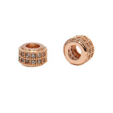 Rose Gold Plated Micro Pave 6x9mm Rondelle Bead