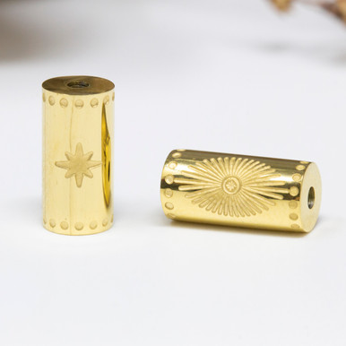 Gold Plated Stainless Steel 12x6mm Star Sun Column Bead - Bead World