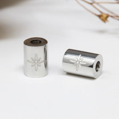 Silver Plated Stainless Steel 8x6mm Star Column Bead