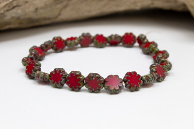 Czech Glass 9mm Cactus Flower - Red with Picasso Finish