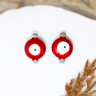 Stainless Steel Enamel 9mm Red Evil Eye Link