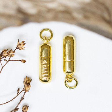 Gold Plated 17x5mm Chill Pill Charm - Bead World