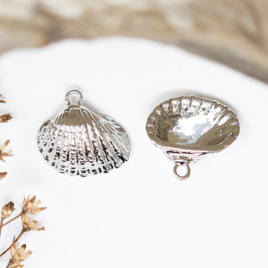 Platinum Plated 13x14mm Clam Shell Charm - Bead World