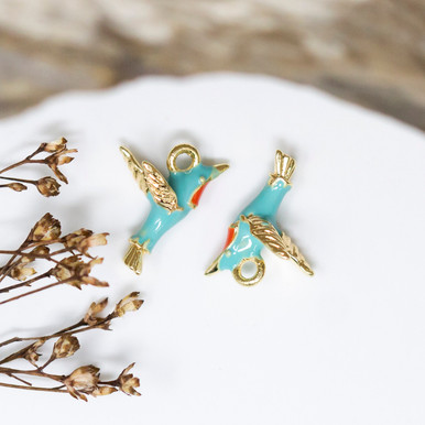 Gold Plated Enamel 19x14mm Hummingbird Charm