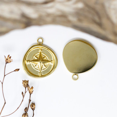 14K Gold Plated 15mm Compass Charm - Bead World