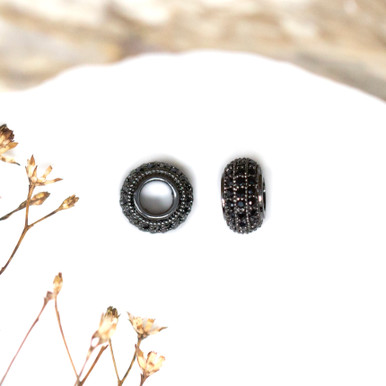 Black Micro Pave 8x5mm Rondelle Bead