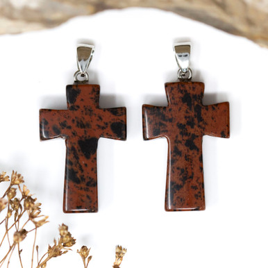 Mahogany Obsidian Polished 22x32mm Cross Pendant - Bead World
