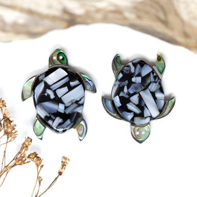 Abalone and Shell Polished 28x24mm Double Sided Turtle Bead