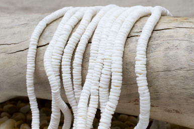 Litob Shell Polished 6mm White Heishi - 23" Strand