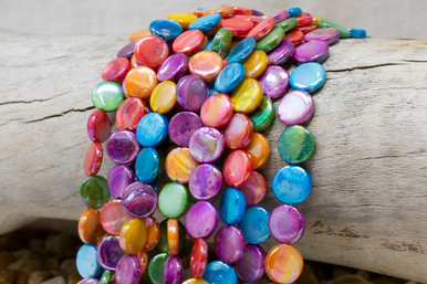 Natural Shell Multi Colored Dyed 6mm Polished Coin