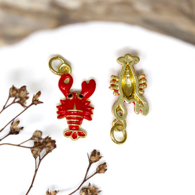 Gold Plated Enamel 18x10mm Red Lobster Charm