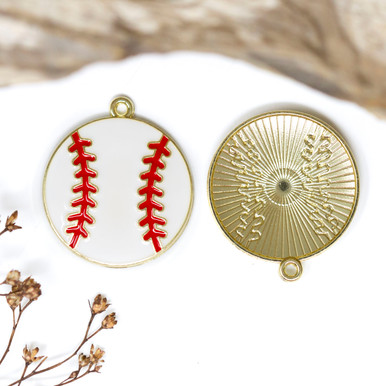 Gold Plated Enamel Alloy 25mm Baseball Charm