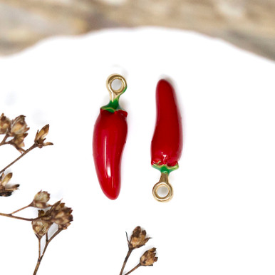 Gold Plated Enamel 12x5mm Hot Chili Charm