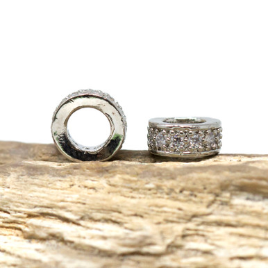 Silver Plated Micro Pave 8x3.5mm Rondelle - 4.5mm Hole - Bead World