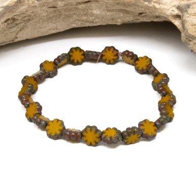 Czech Glass 9mm Cactus Flower - Alloy Orange Picasso Finish
