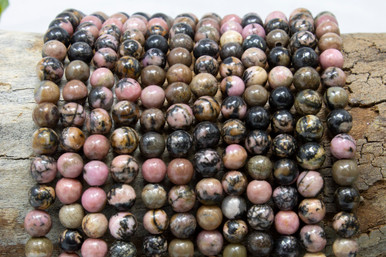 Black Veined Rhodonite Polished 6mm Round