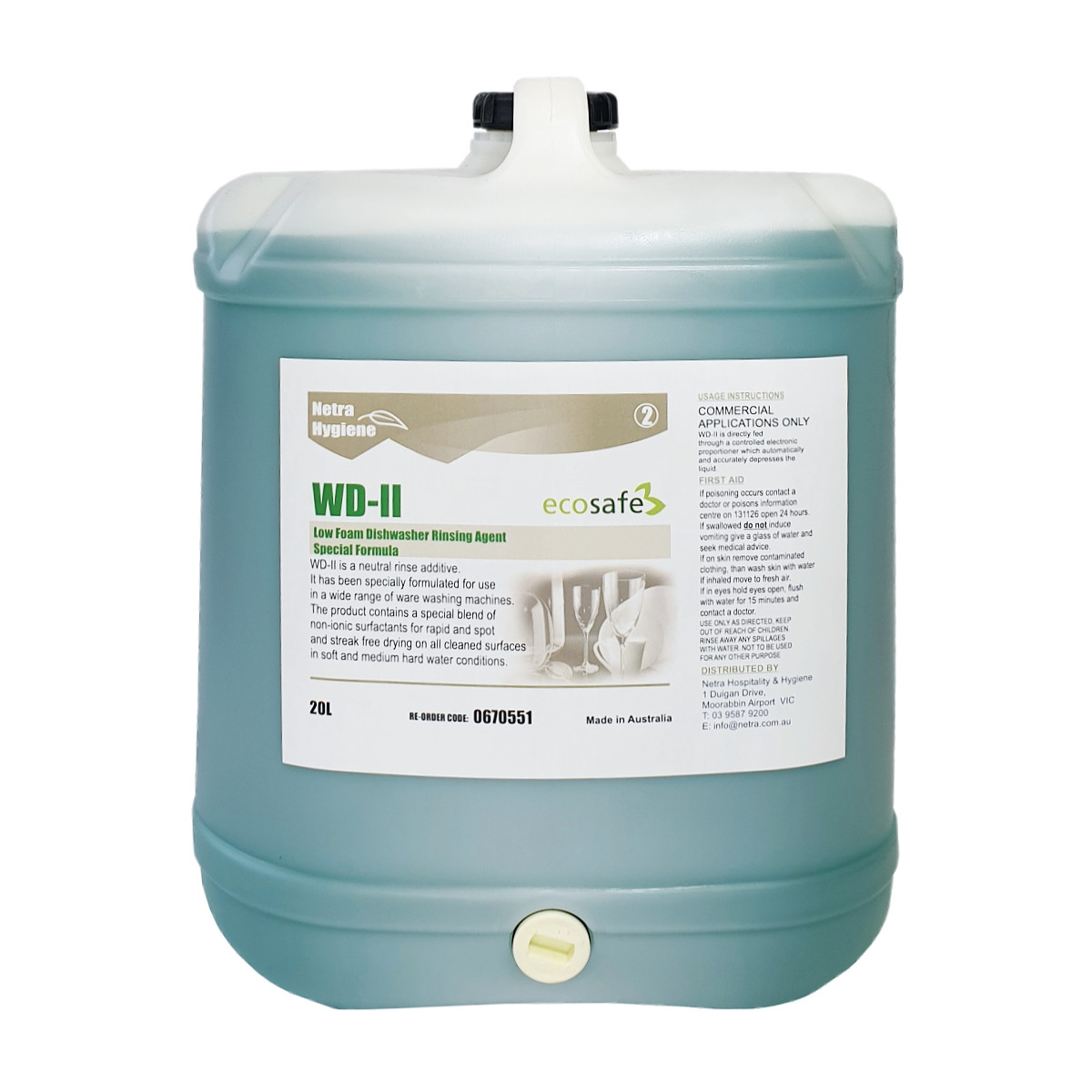 WD2 - WAREWASH Rinse Aid - Stage 2 GREEN 20L - Netra Hospitality & Hygiene