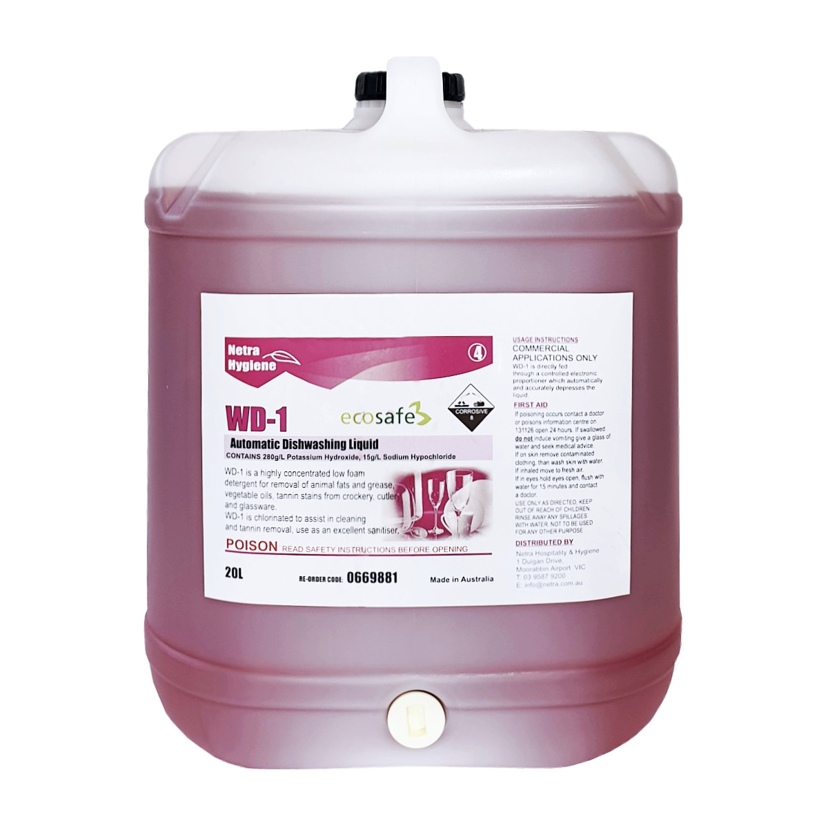 WD1 20L - Auto Dish Liquid WAREWASH - Stage 1 PINK - Netra Hospitality ...