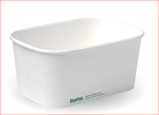 BIOPAK -White Rectangular Container - PLA Lined Paper - 650ml