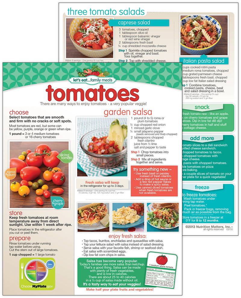 Set of Fruit and Vegetable Recipe Sheets - Nutrition Matters