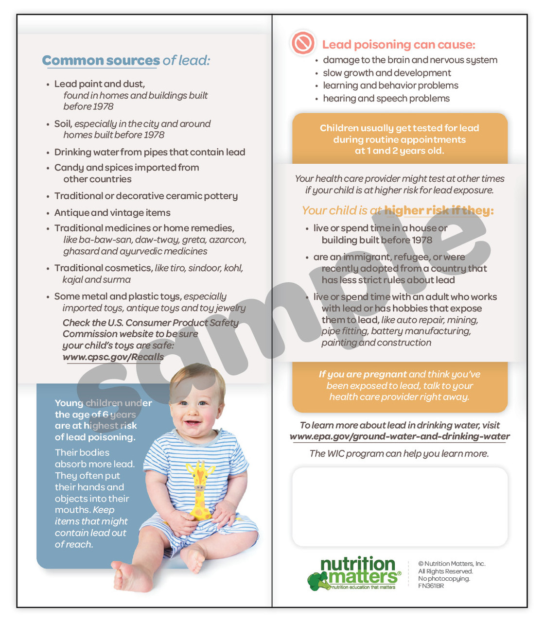 Reduce the Risk of Lead Poisoning Brochure - Nutrition Matters