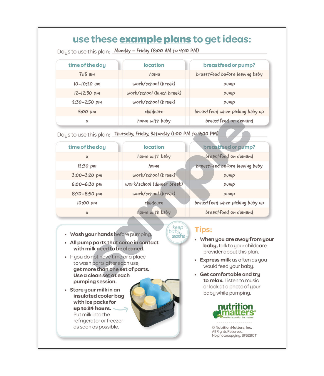 Make a Pumping Plan Sheet - Nutrition Matters