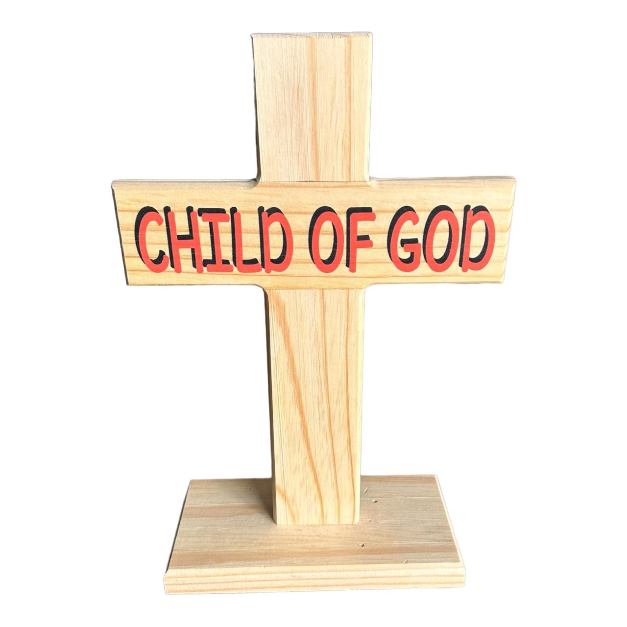CROSS6 Wooden Standing Cross - Child of God - Bali Trading Wholesale