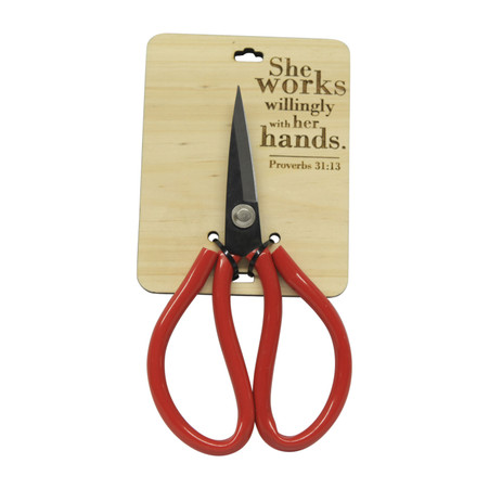 LSCI006 Large Red Handle Scissor Engraved Wood Holder - She Works ...