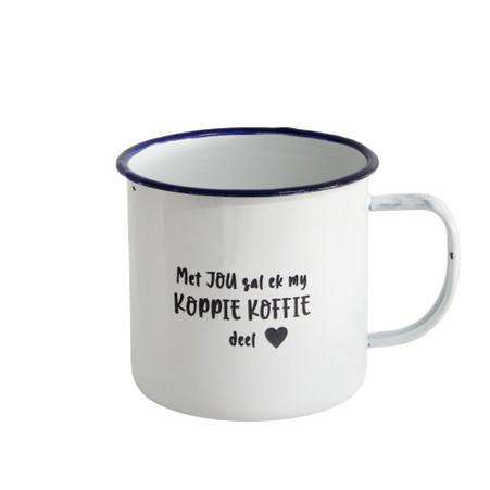 ENA55 Engraved Enamel Mug - Koppie Koffie - Bali Trading Wholesale