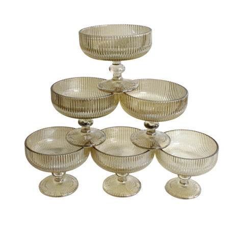 7117A Glass Bowl Box of 6 - Yellow Line Pattern