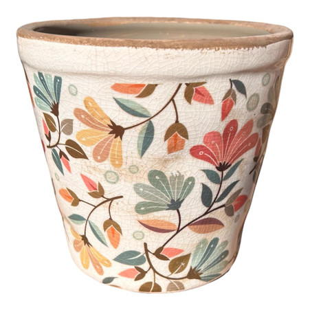 Y3843073 Ceramic Pot - Wild Colourful Flowers - Bali Trading Wholesale
