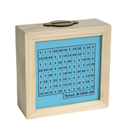 SAVES3 Small Wooden Money Box - Blue SAVE1000 - Bali Trading Wholesale