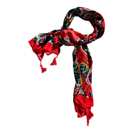 ZZ2422 Polyester Scarf - Red Border, Bold Abstract Art - Bali Trading ...
