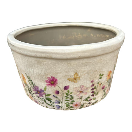 Y3854121 Ceramic Pot - Wildflowers And Butterfly - Bali Trading Wholesale