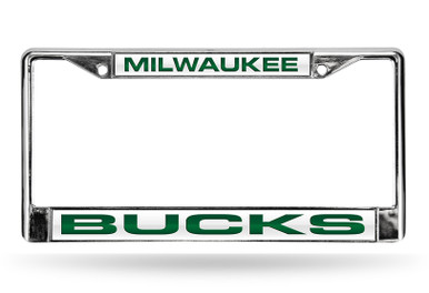 Milwaukee Bucks License Plate Frame Laser Cut Chrome White Background ...