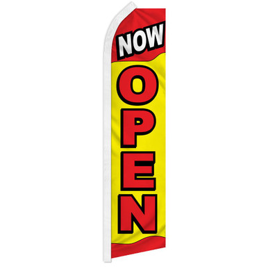 Now Open (Red & Yellow) Super Flag | Sports Fans Merchandise