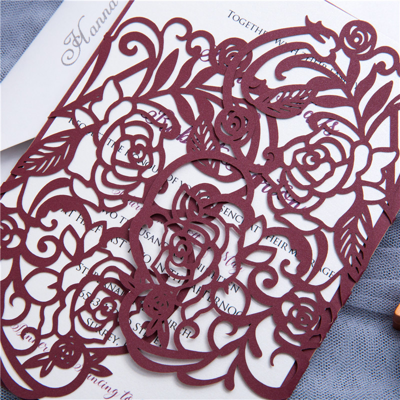 Asymmetrical Rose Design Laser Cut Wedding Invitation Suite ...
