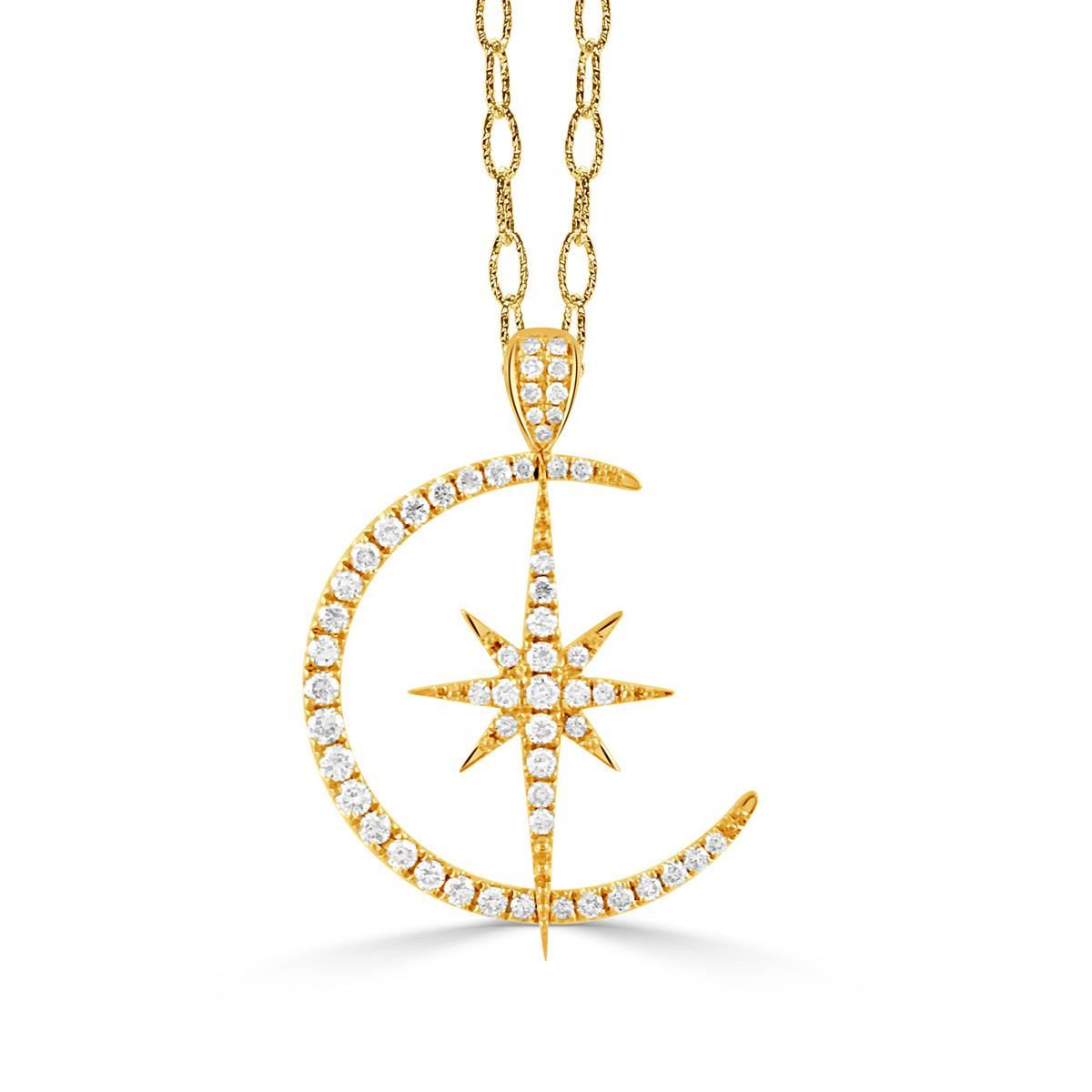 Large Diamond Moon and Star Pendant by Doves Jewelry Doron Paloma