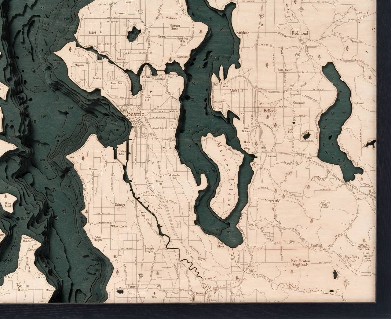 Seattle, Washington by 3D Nautical Wood Maps