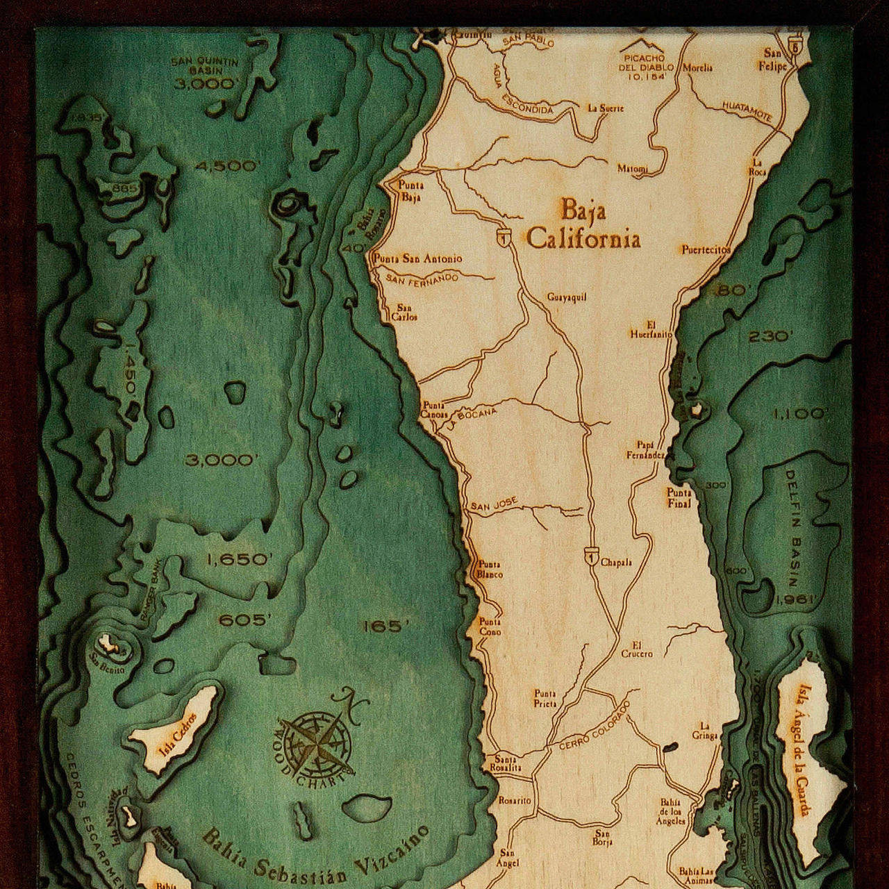 Baja Peninsula by Nautical Wood Maps