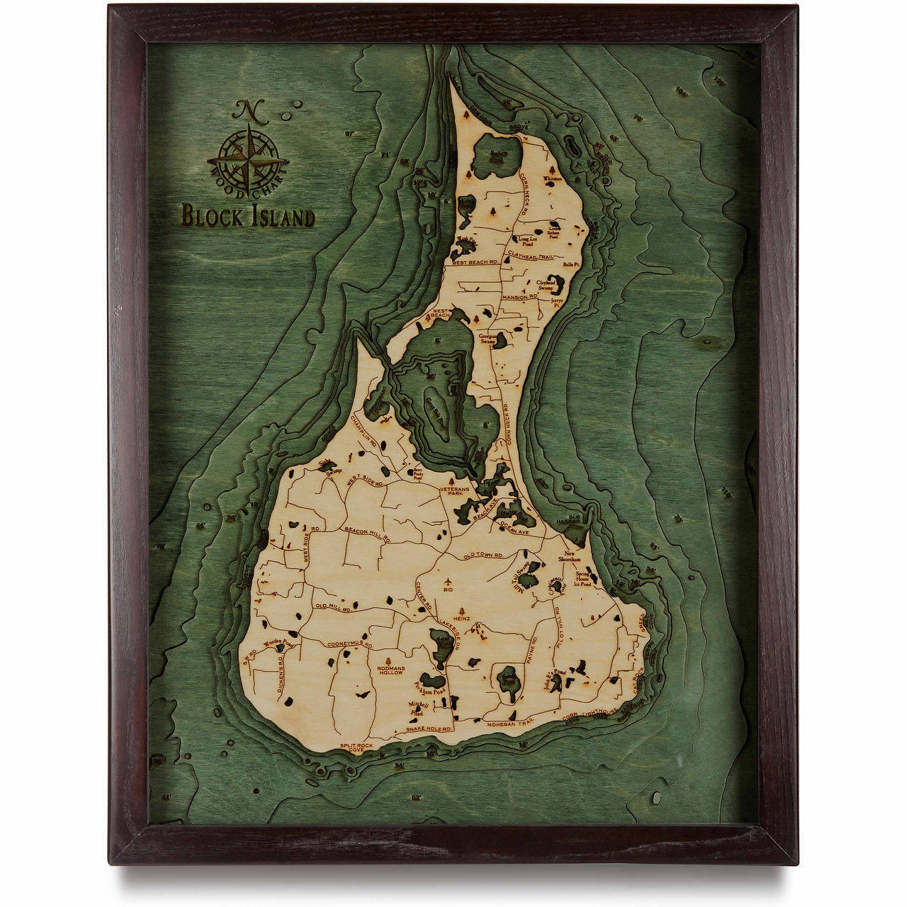 Block Island - Nautical Wood Maps - 3D Wall Decor